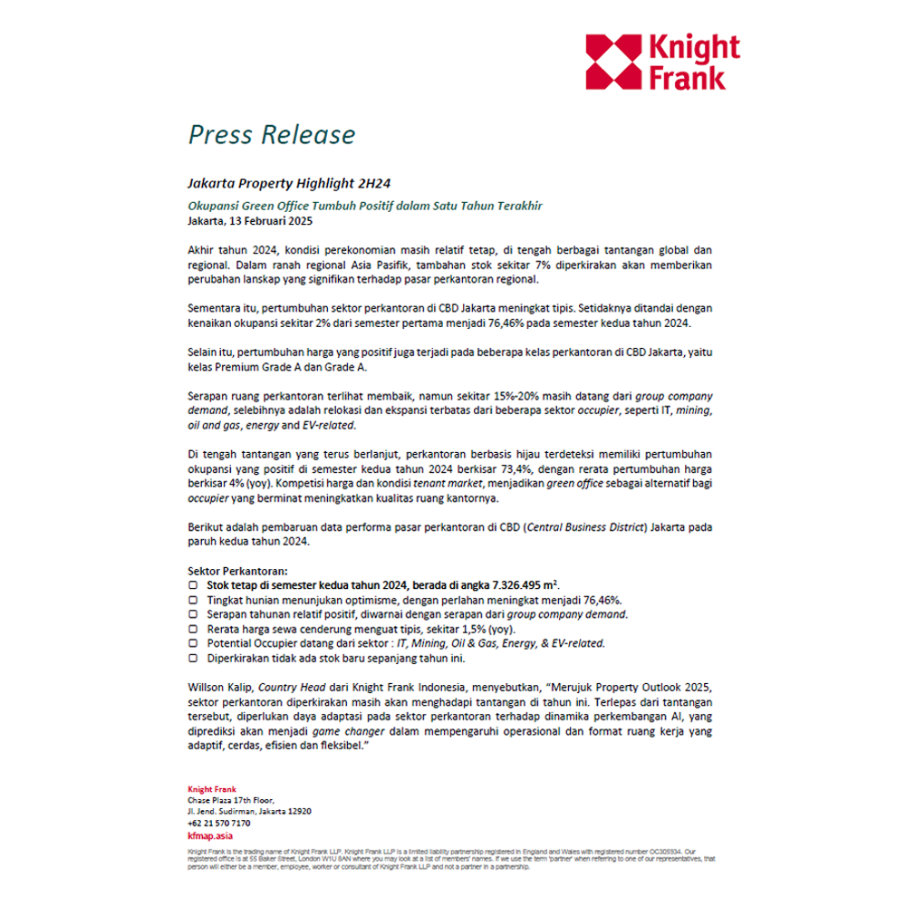 Rilis Pers Jakarta Property Highlight 2H 2024 - Office | KF Map ...