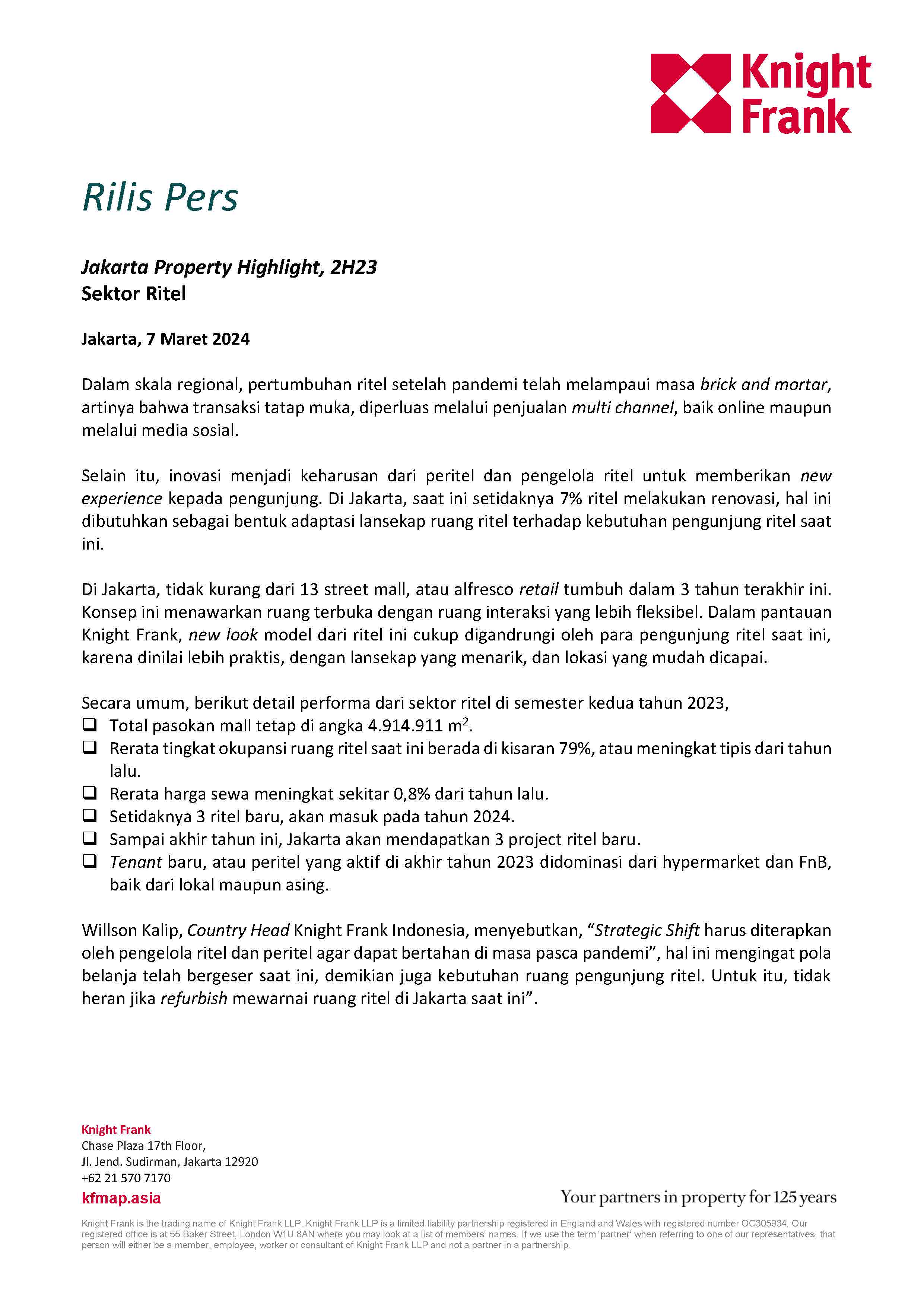 Rilis Pers - Jakarta Property Highlight 2H23 Sektor Ritel | KF Map ...