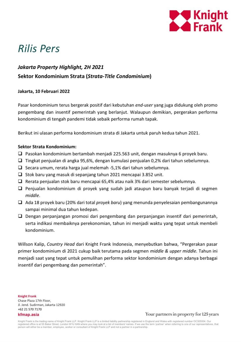 Rilis Pers - Jakarta Property Highlight H2 2021 Sektor Kondominium ...