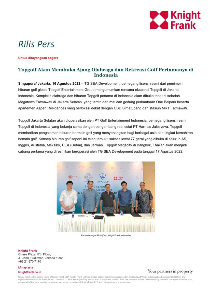 Rilis Pers - Topgolf Akan Membuka Ajang Olahraga dan Rekreasi Golf ...