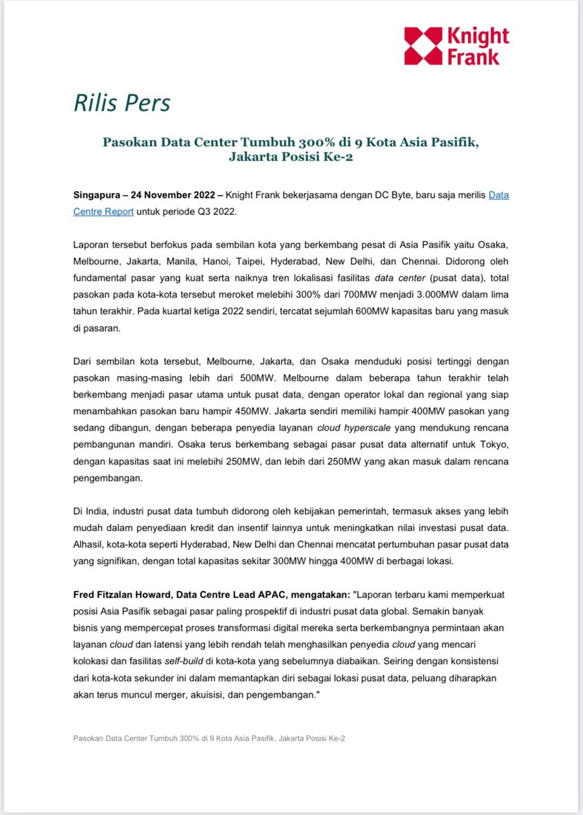 Rilis Pers - Pasokan Data Center Tumbuh 300% di 9 Kota Asia Pasifik ...