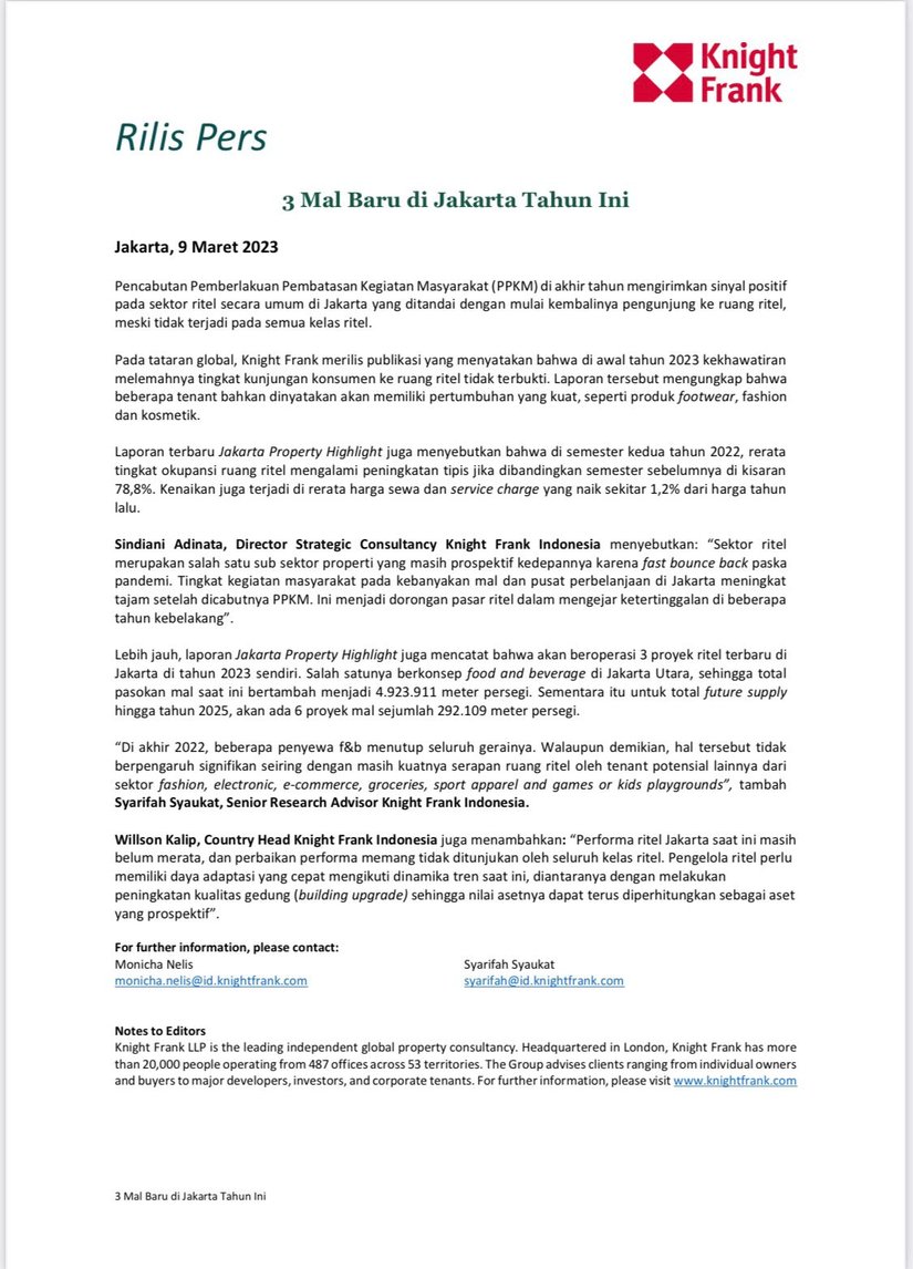 Rilis Pers - 3 Mal Baru di Jakarta Ini | KF Map – Digital Map for ...
